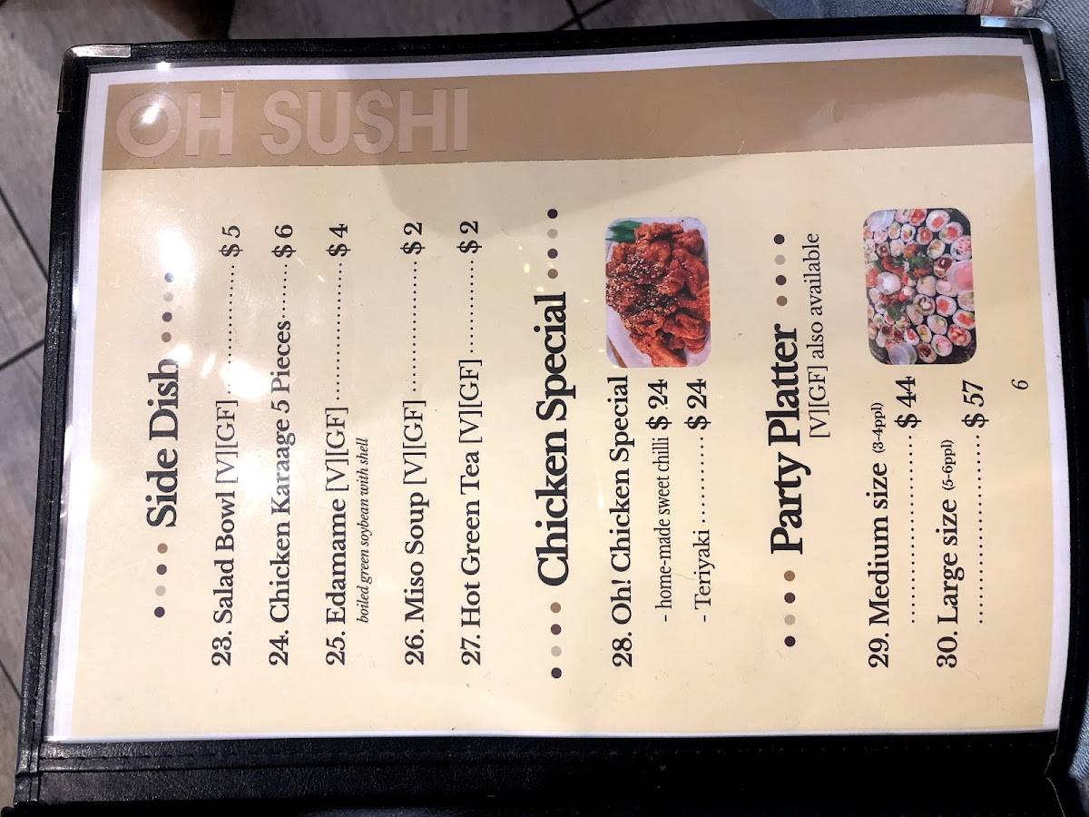 Menu at Oh Sushi restaurant, Gatton
