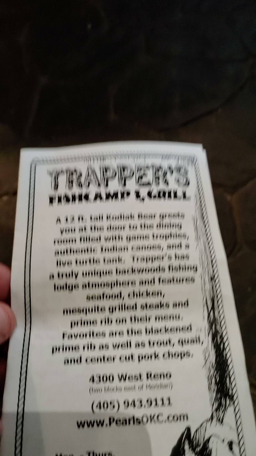 Menu at Trapper's Fishcamp & Grill restaurant, Oklahoma City