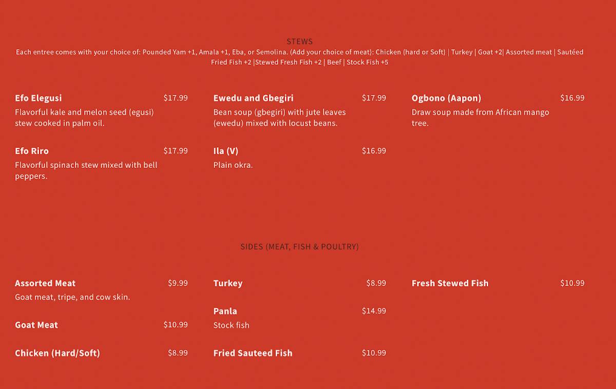 Menu at Olaide’s Kitchen restaurant, Sayreville