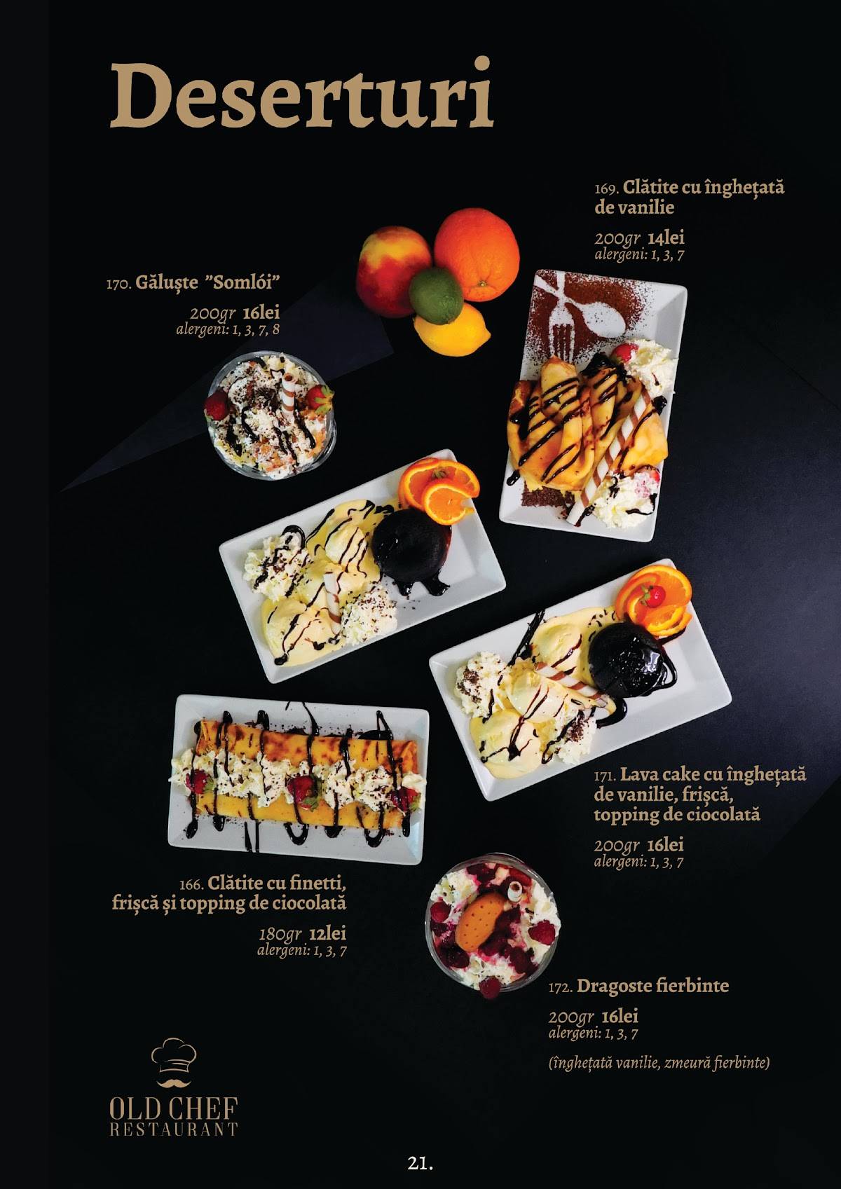 Menu at Old Chef, Biharia