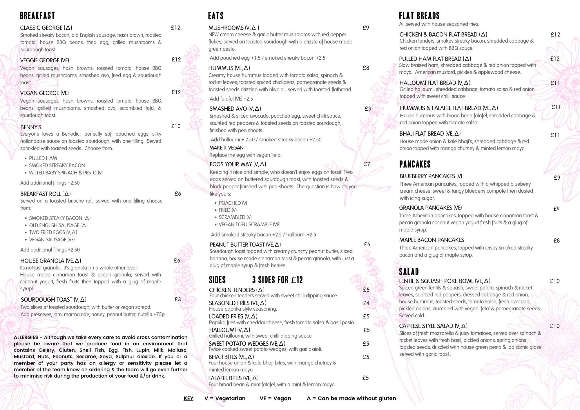 Menu at Old George Coffee House, Barnsley, 14 Market Hill