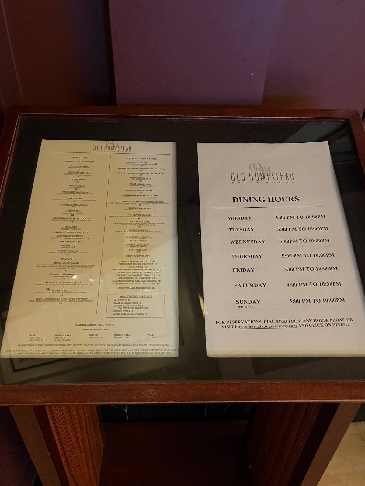 Menu at Old Homestead Steak House pub & bar, Atlantic City