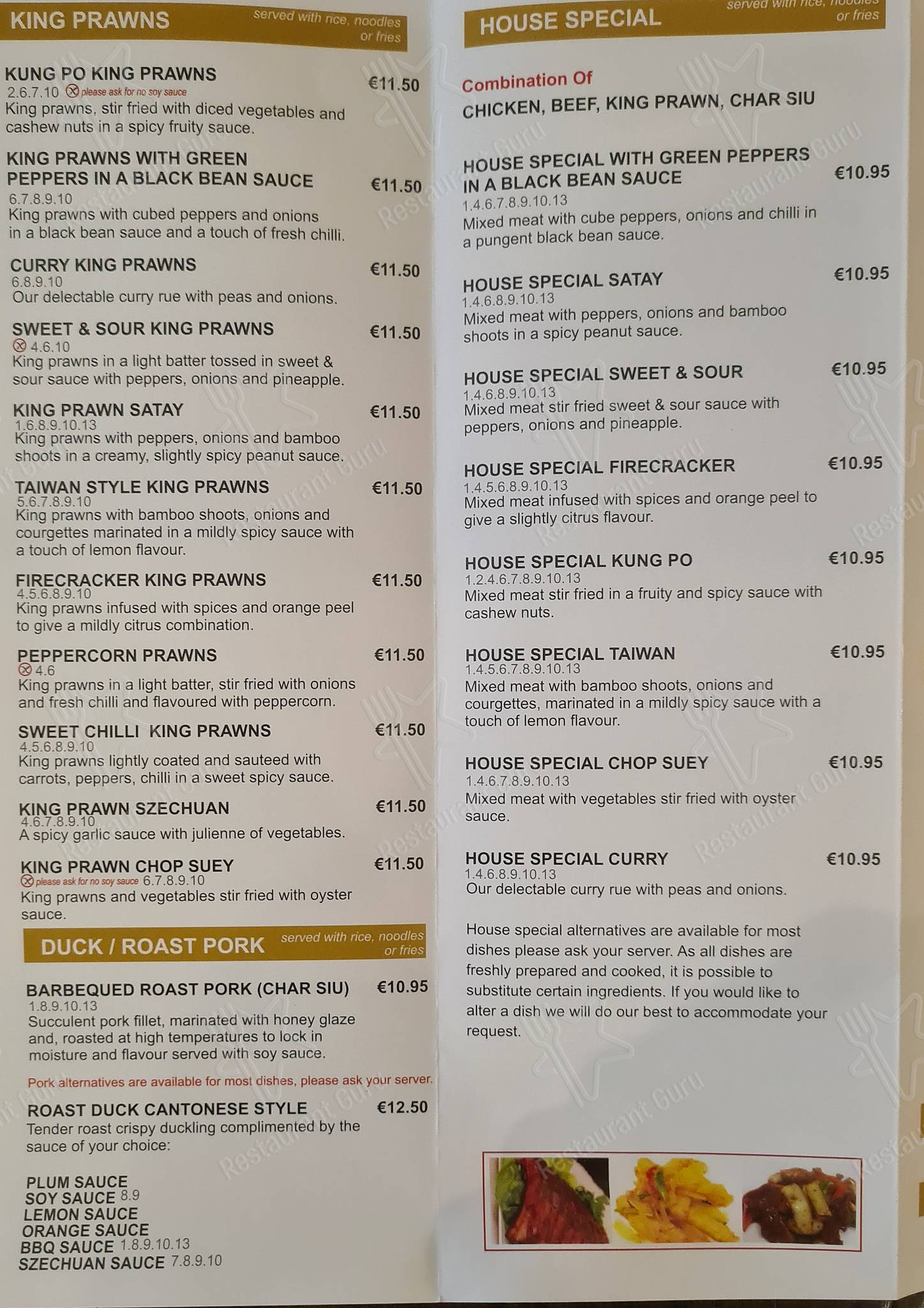 Carta de Old Town Chinese Restaurant, Courtown