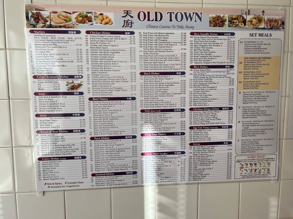 Menu at Old Town, Colchester