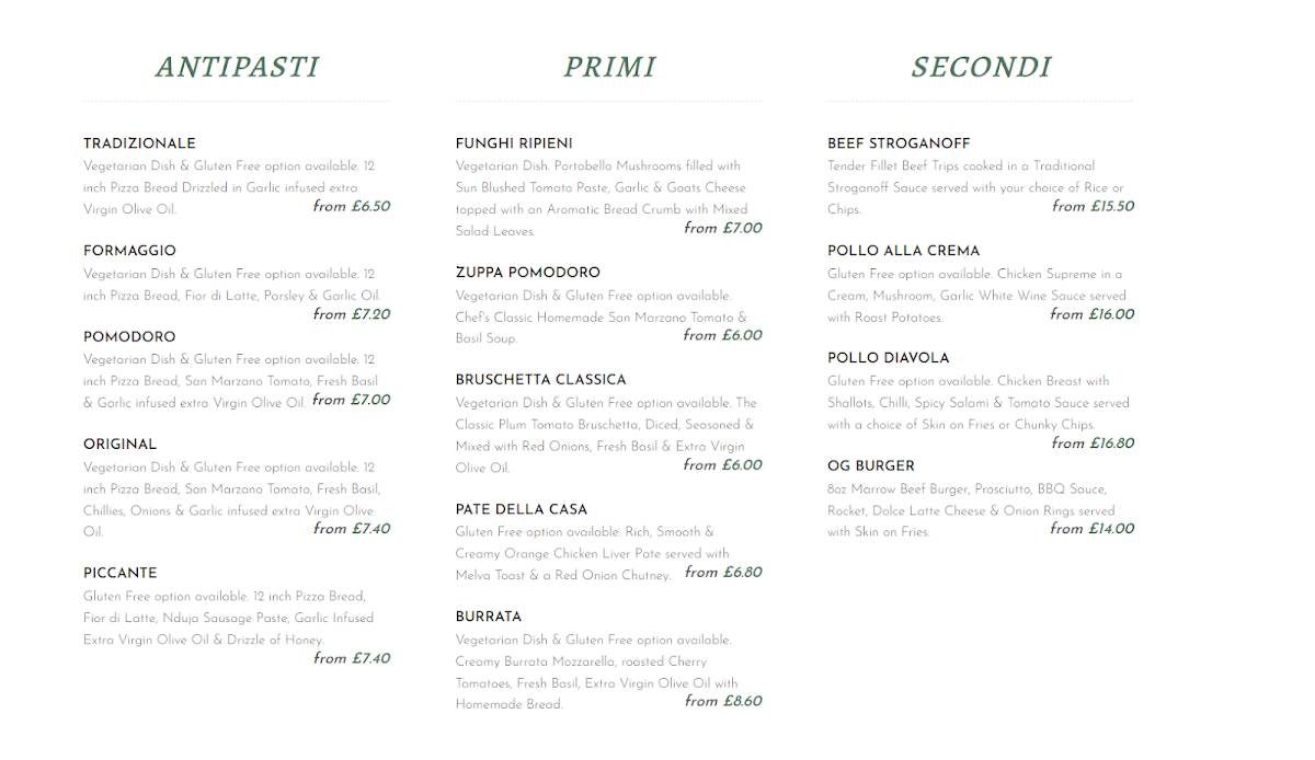 Menu at Olive Garden Standish restaurant, Wigan