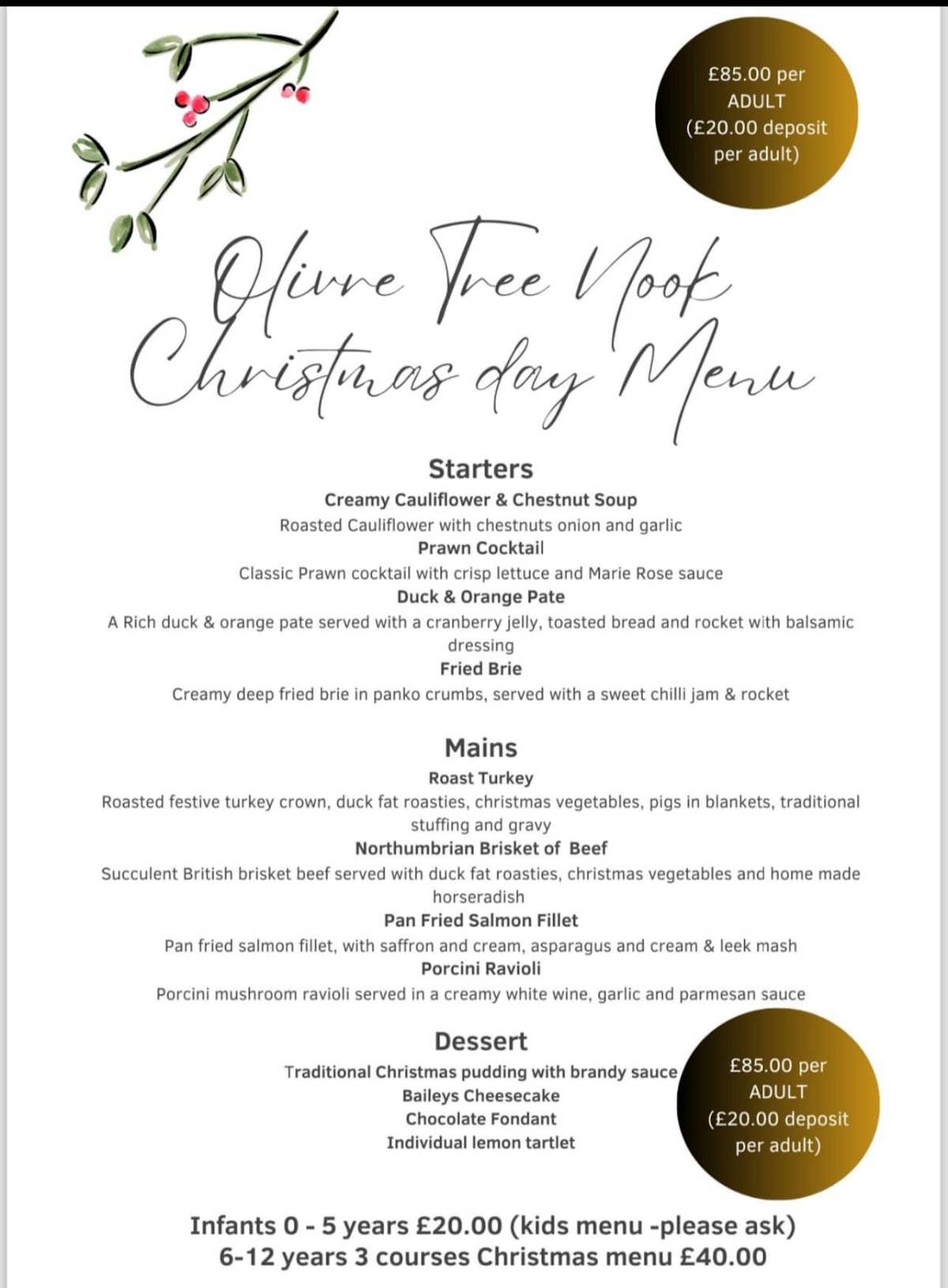 Menu at Olive Tree Nook restaurant, South Shields