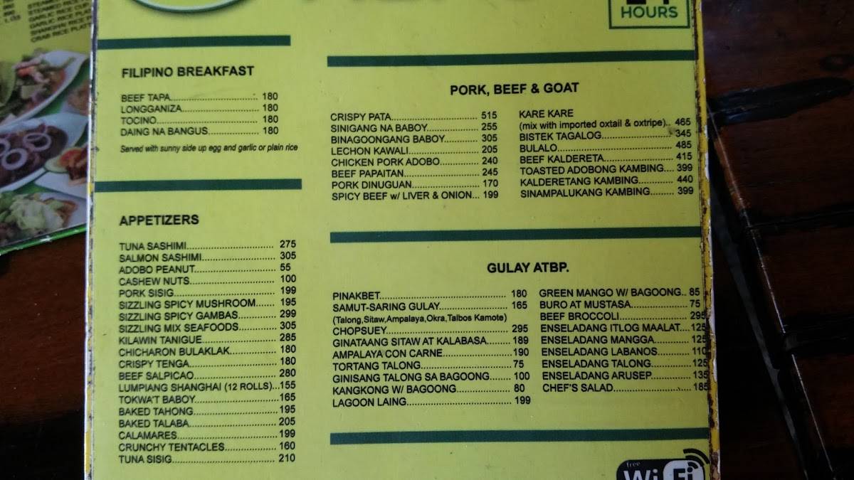 Menu at Magic Lagoon Bar, Subic Bay Freeport Zone, Bldg. 716