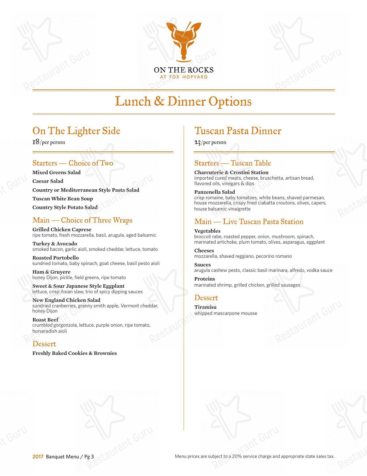 Menu at Fox Hopyard On the Rocks Restaurant, East Haddam