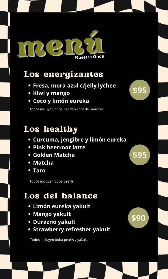 Menu at Onda - Boba Bar, Ensenada
