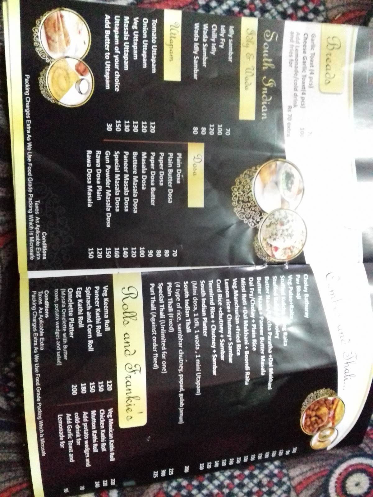 Menu at Opium Restaurant, Jhansi