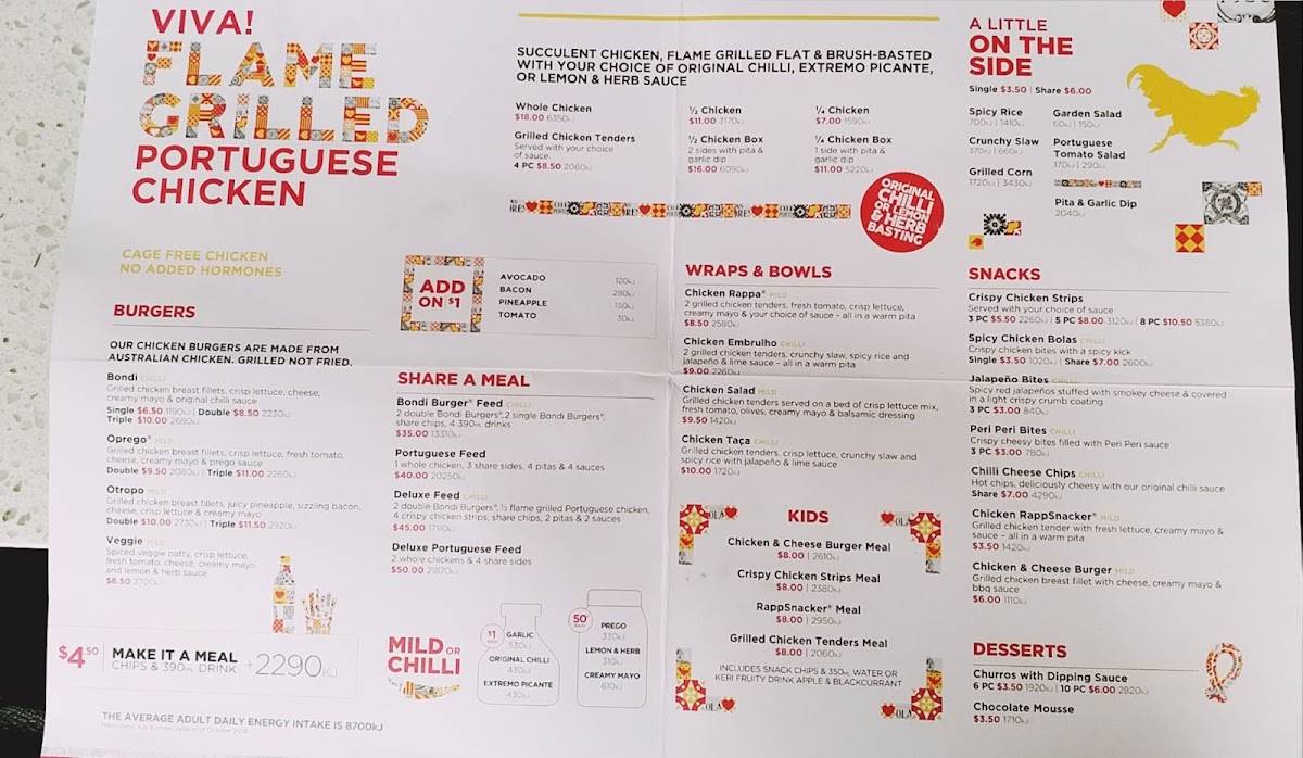 Menu at Oporto South Perth Drive Thru fast food, Victoria Park, Corner ...