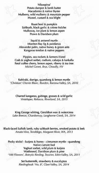 Menu at Restaurant Orana, Adelaide