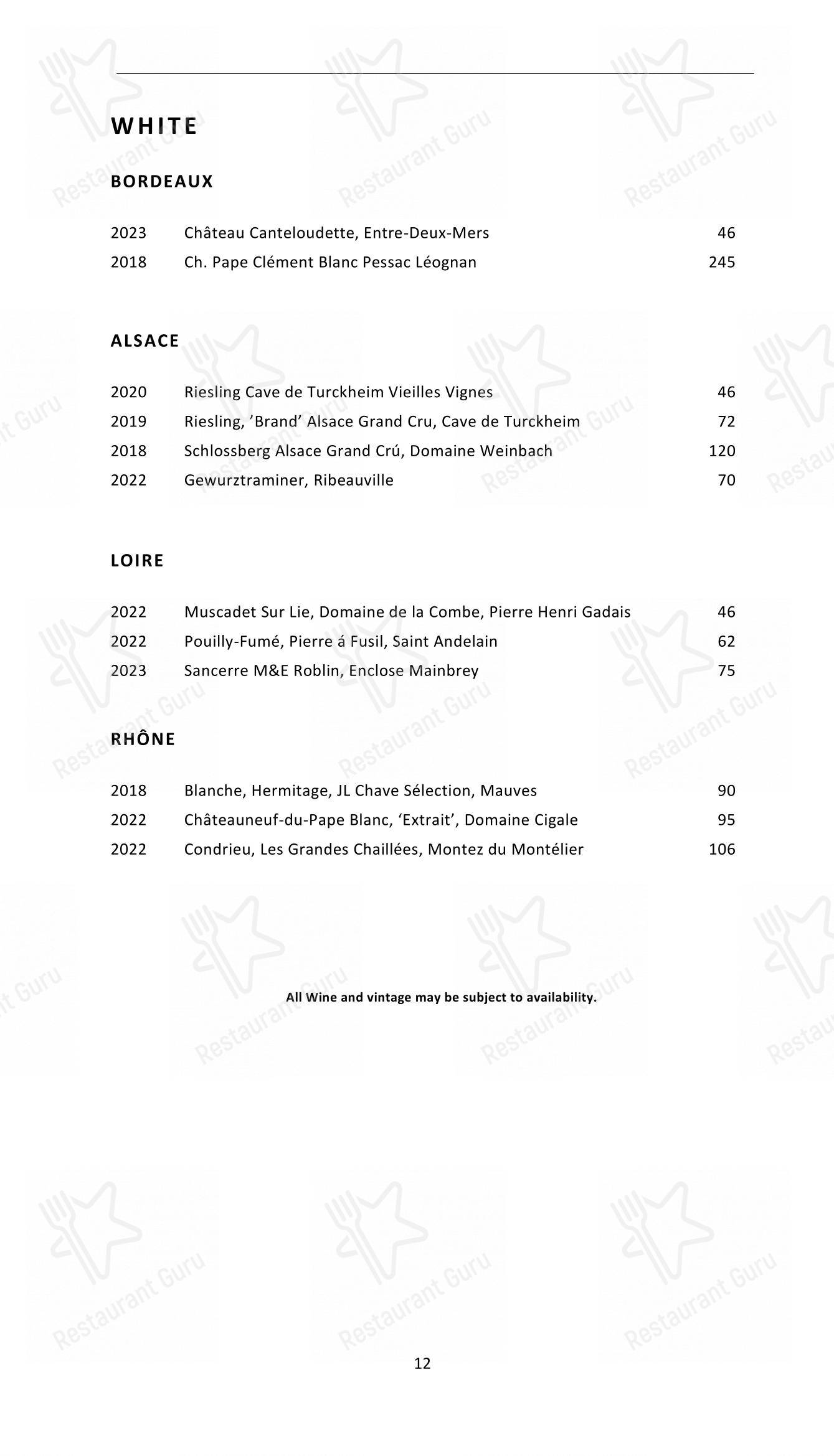 Menu at Orelle restaurant, Birmingham