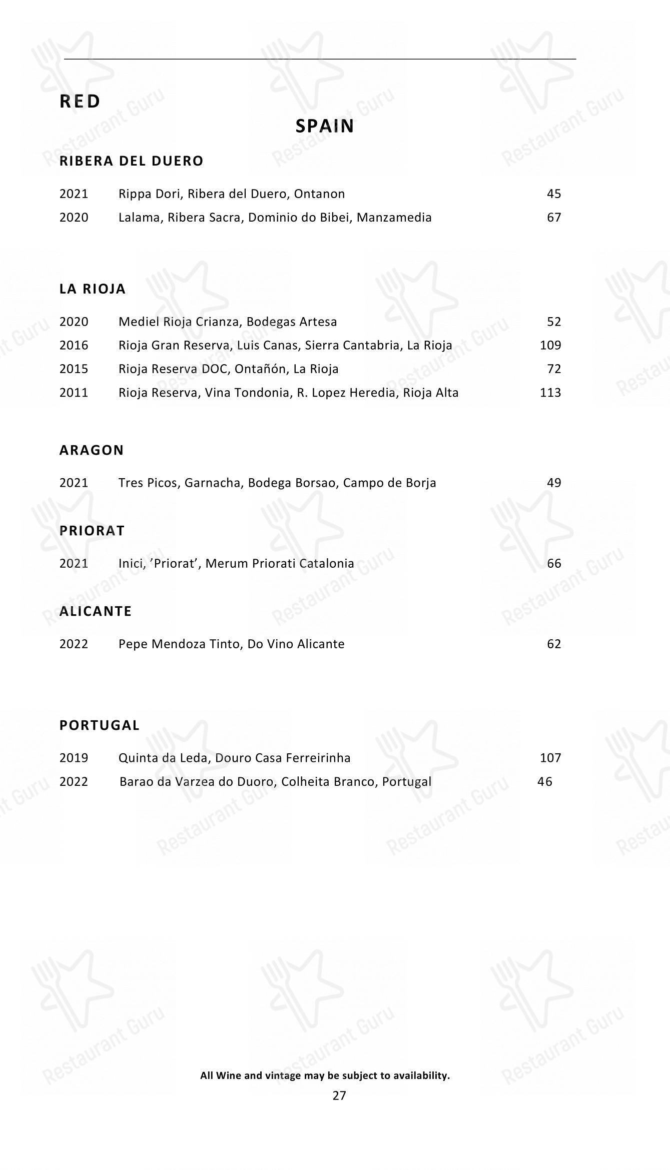 Menu at Orelle restaurant, Birmingham