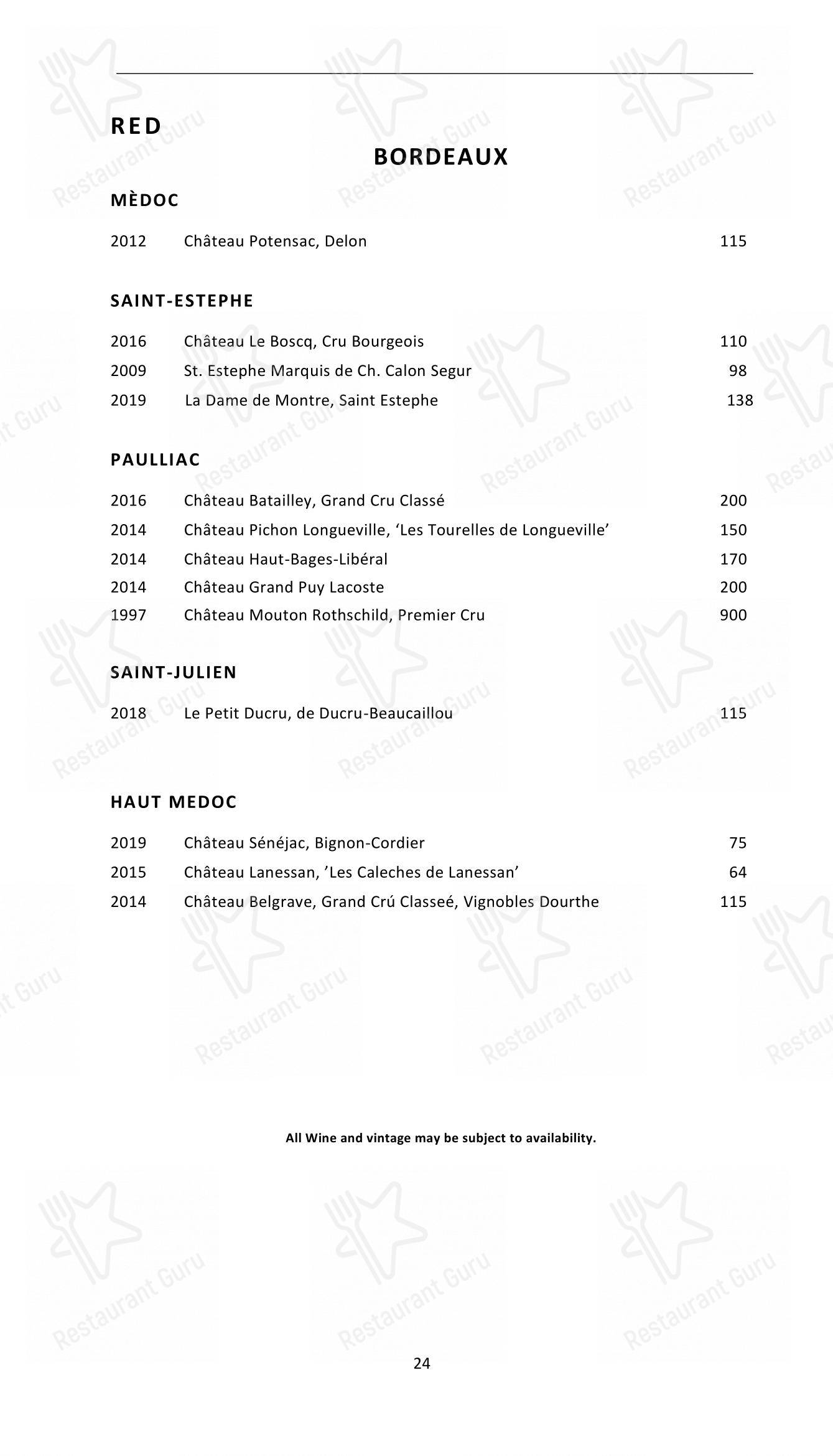 Menu at Orelle restaurant, Birmingham