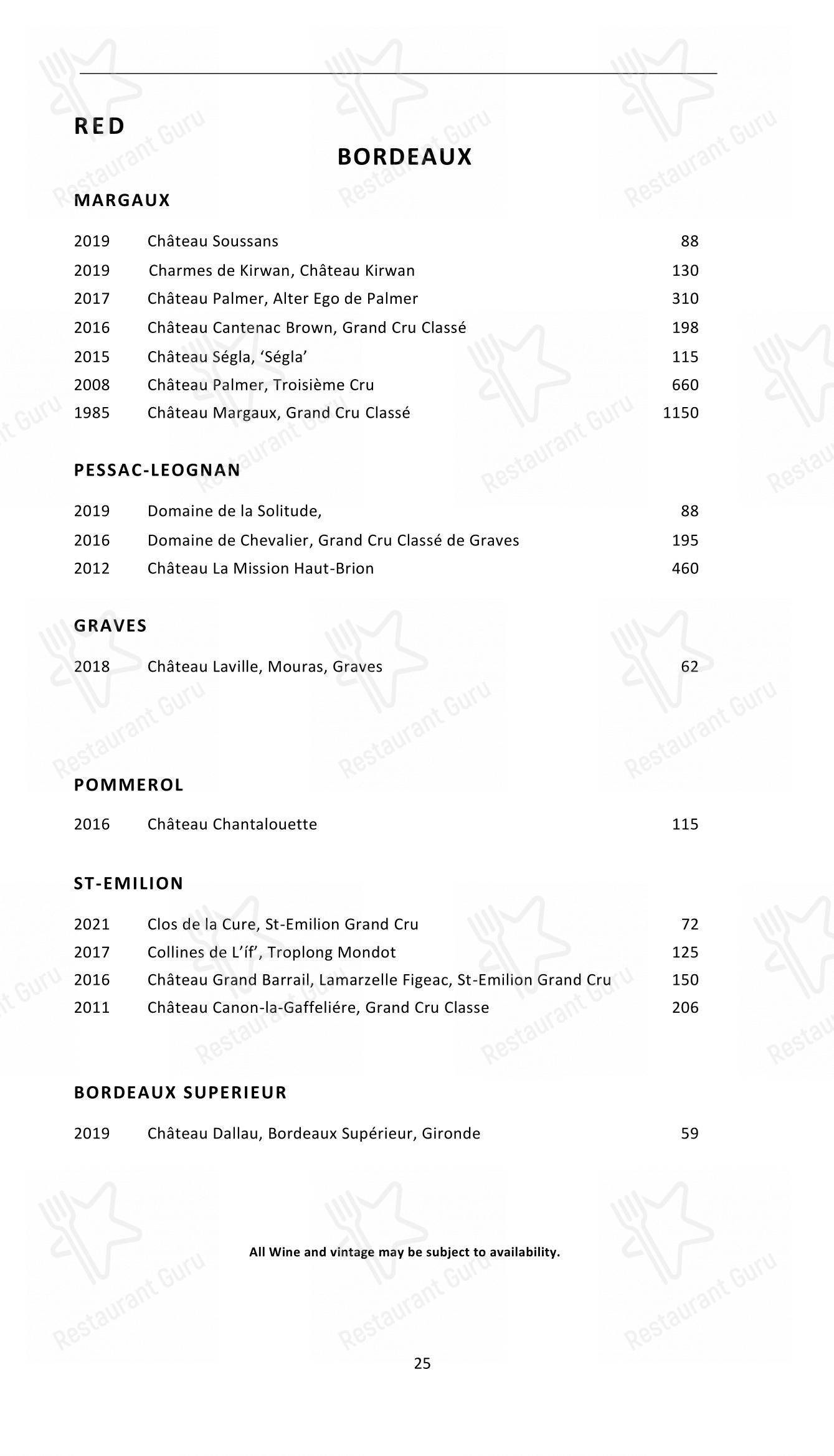 Menu at Orelle restaurant, Birmingham