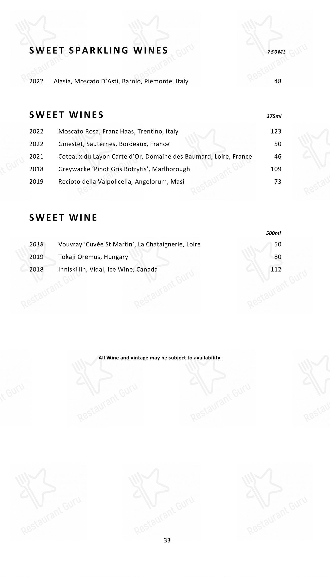 Menu at Orelle restaurant, Birmingham
