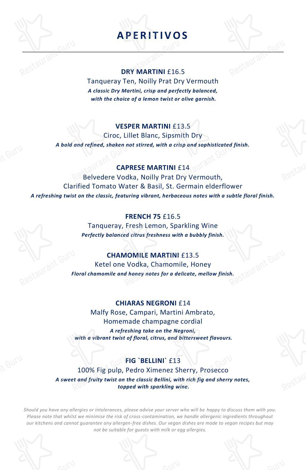 Menu at Orelle restaurant, Birmingham