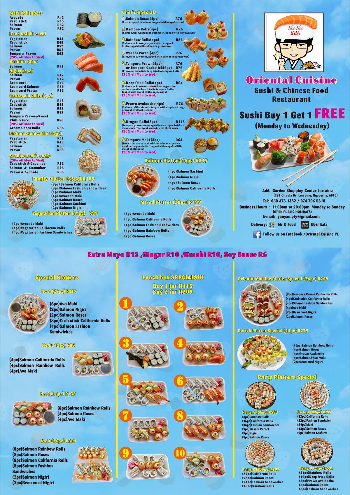 Menu at Oriental Cuisine Sushi & Chinese Food Restaurant, Port Elizabeth