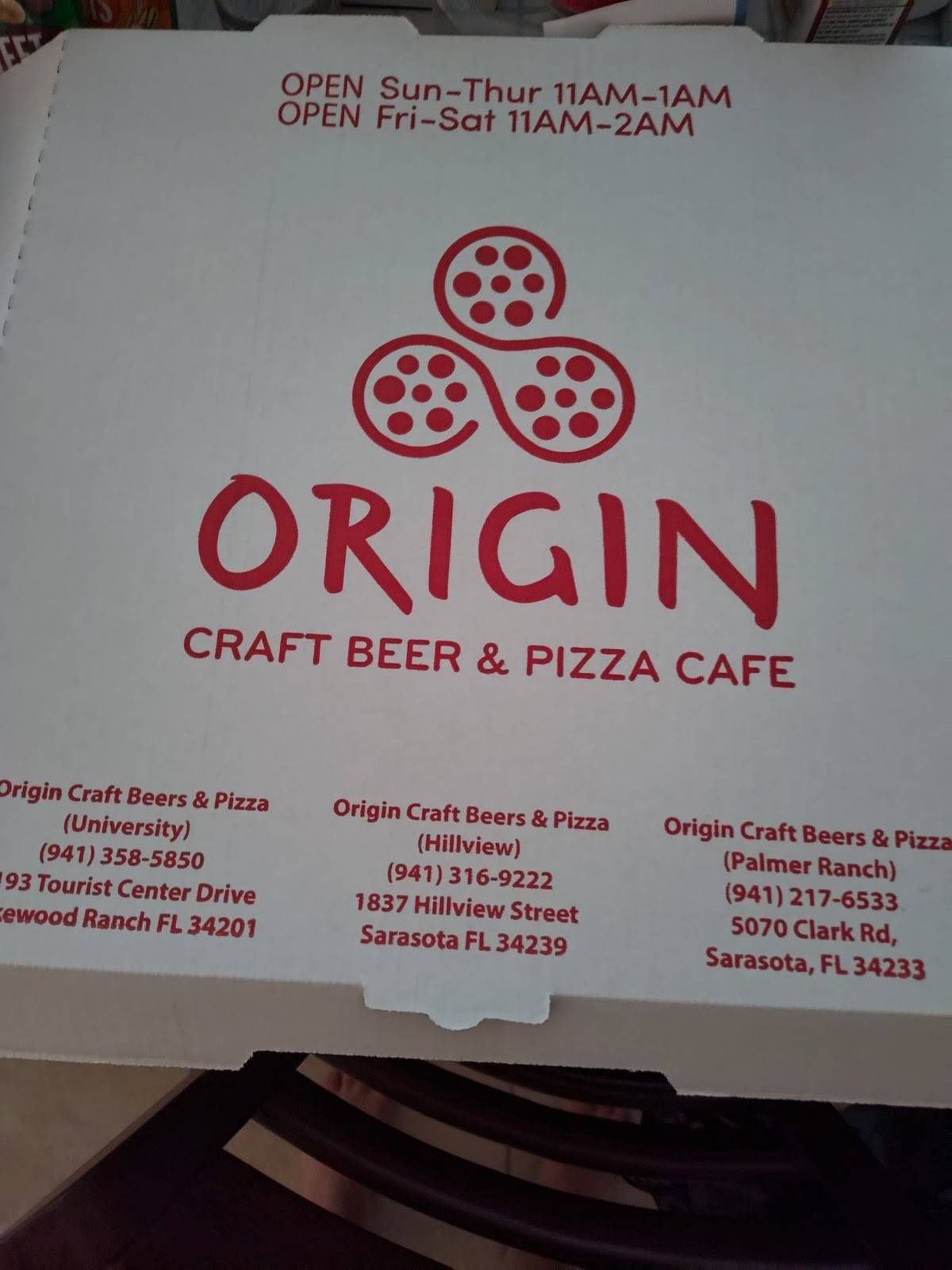 Menu at Origin Craft Beer & Pizza Cafe, Sarasota, Hillview St