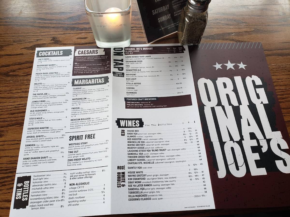 Menu at Original Joe's pub & bar, Duncan