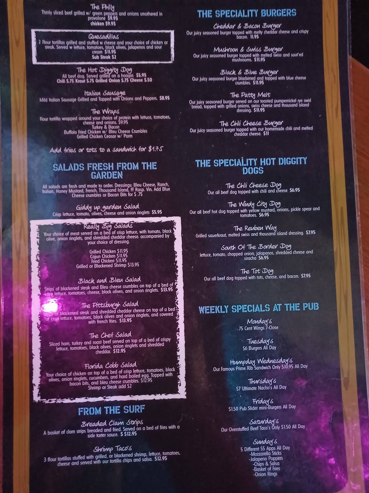 Menu at Original Pinehurst Pub, Dunedin