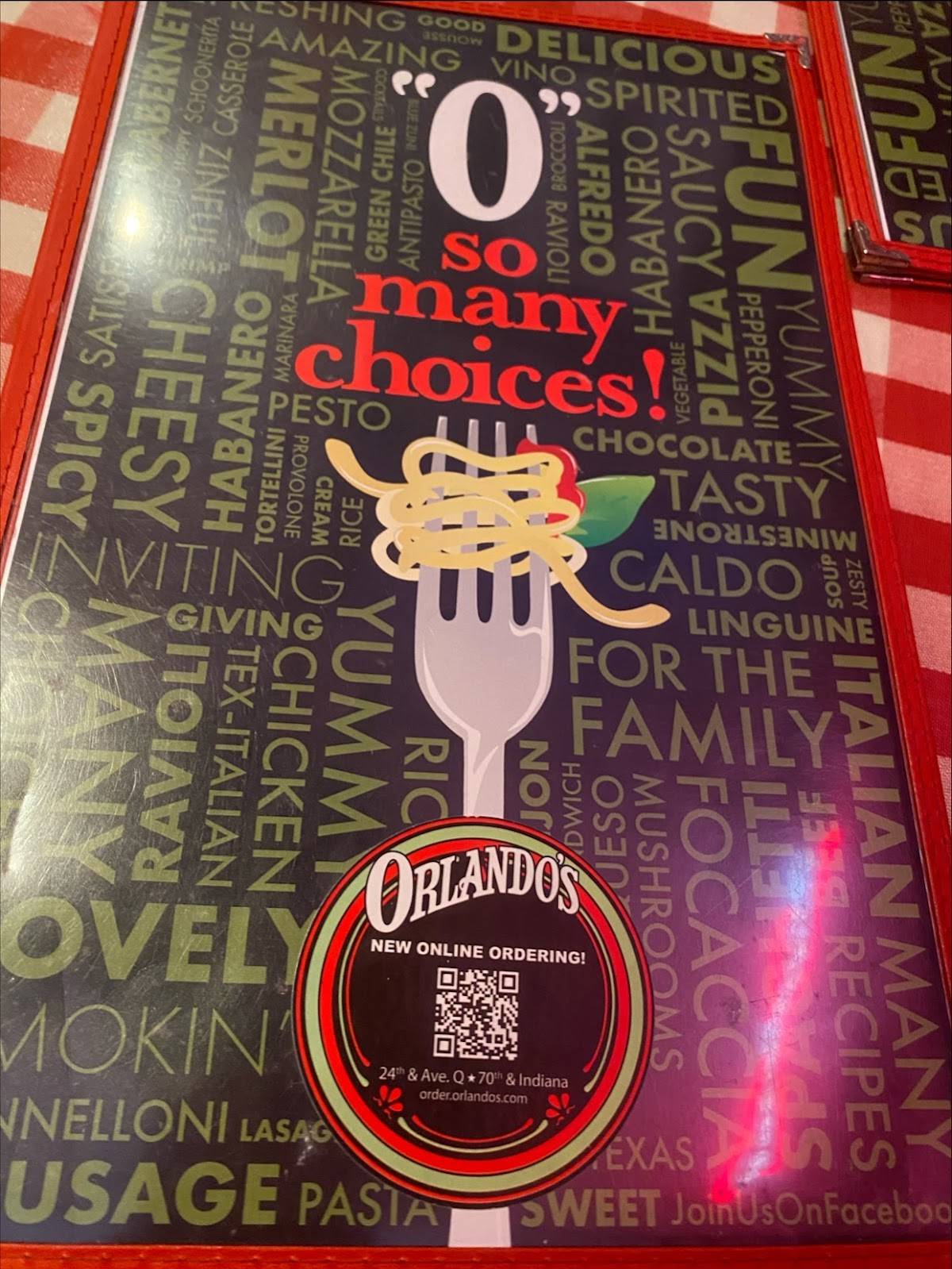 Menu at Orlando's Italian Restaurant, Lubbock, Avenue Q