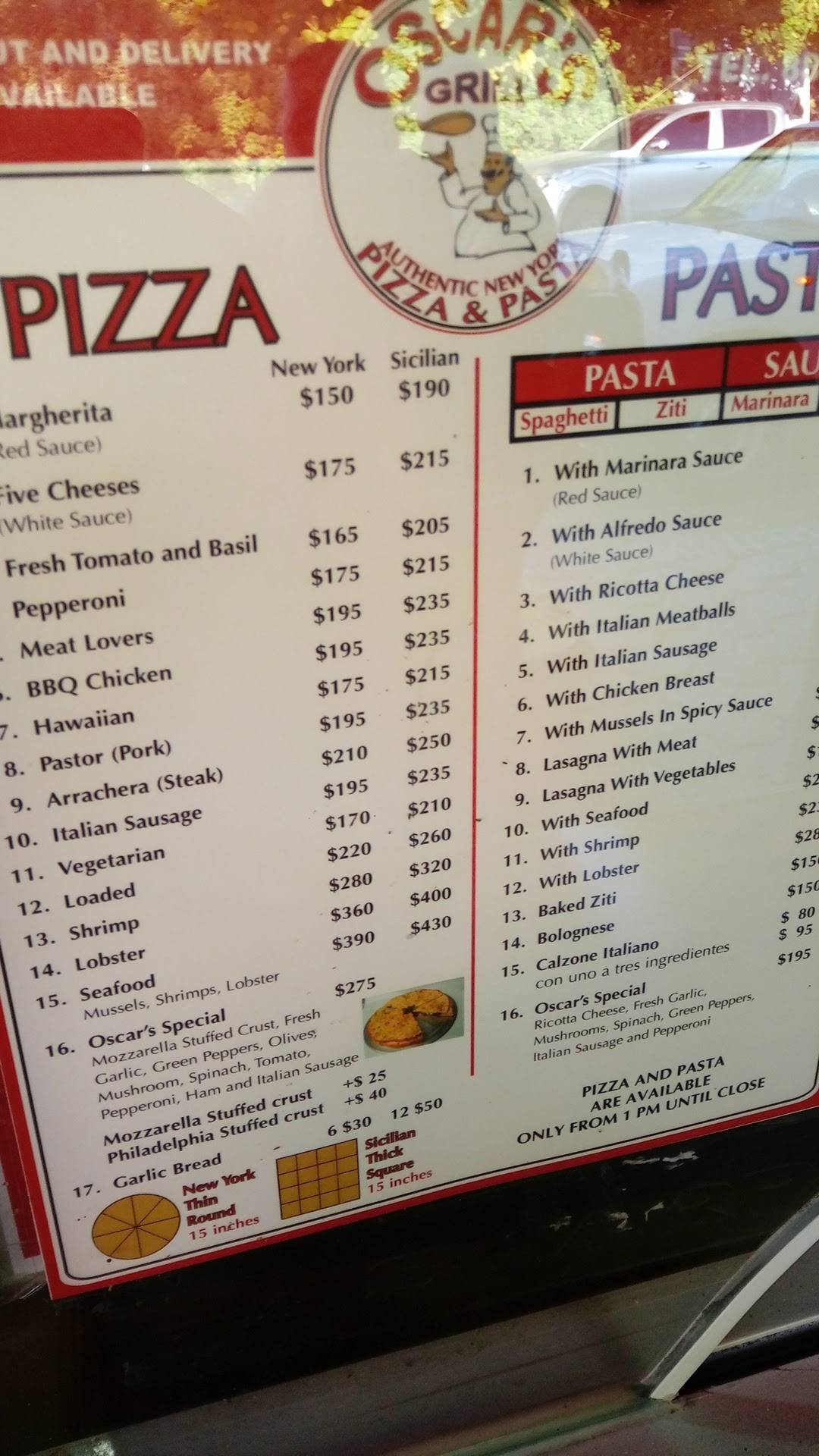 Menu at Oscars Grill pizzeria, Isla Mujeres