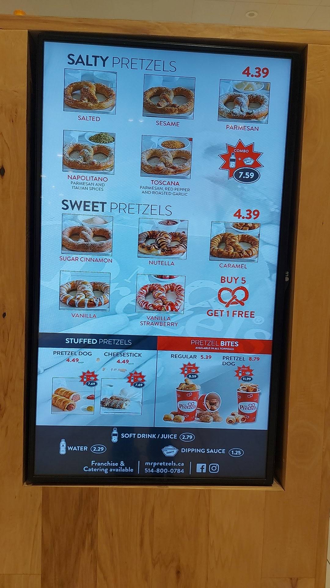Menu at Mr. Pretzels, Oshawa