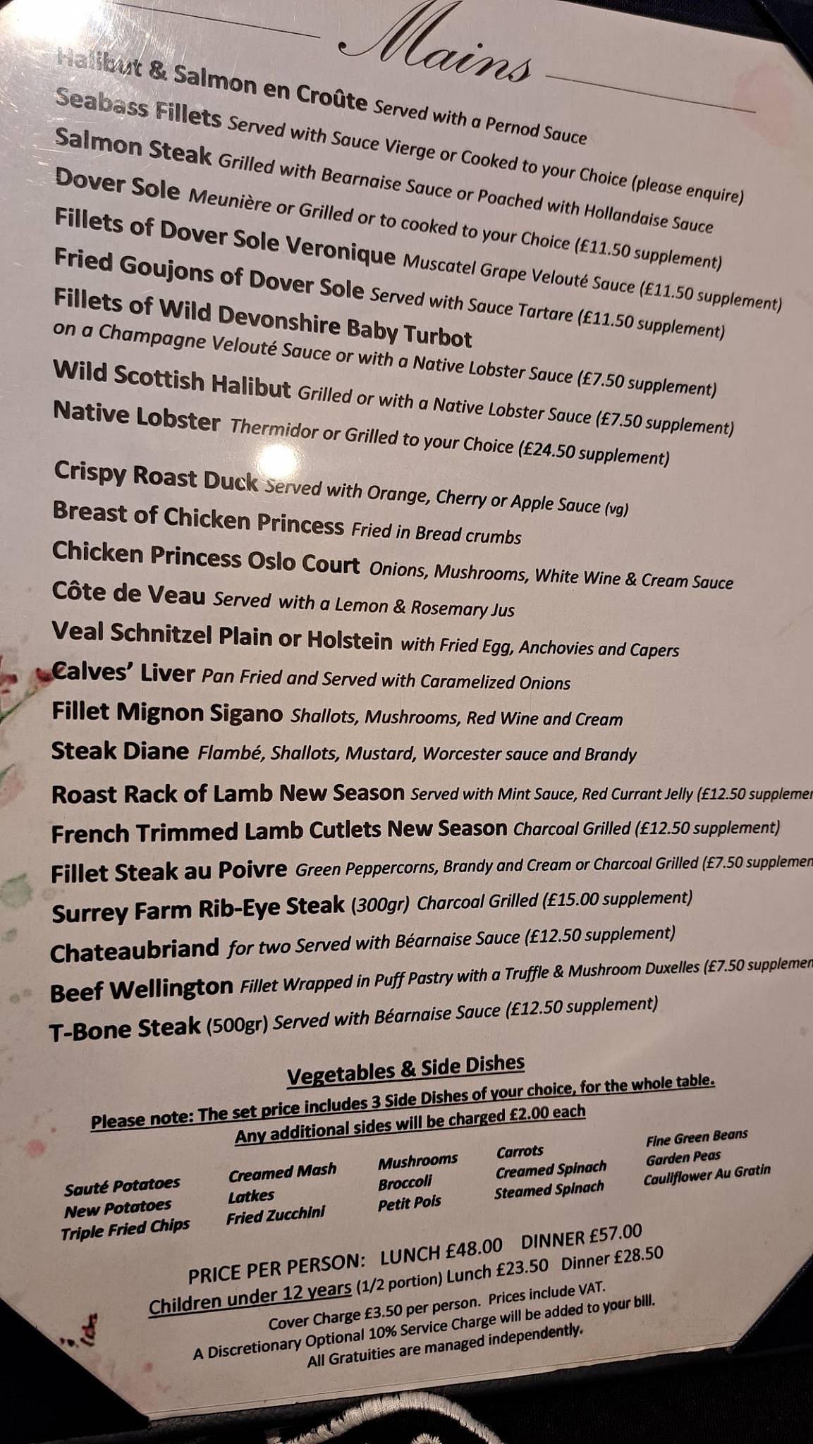 Menu at Oslo Court Restaurant, London