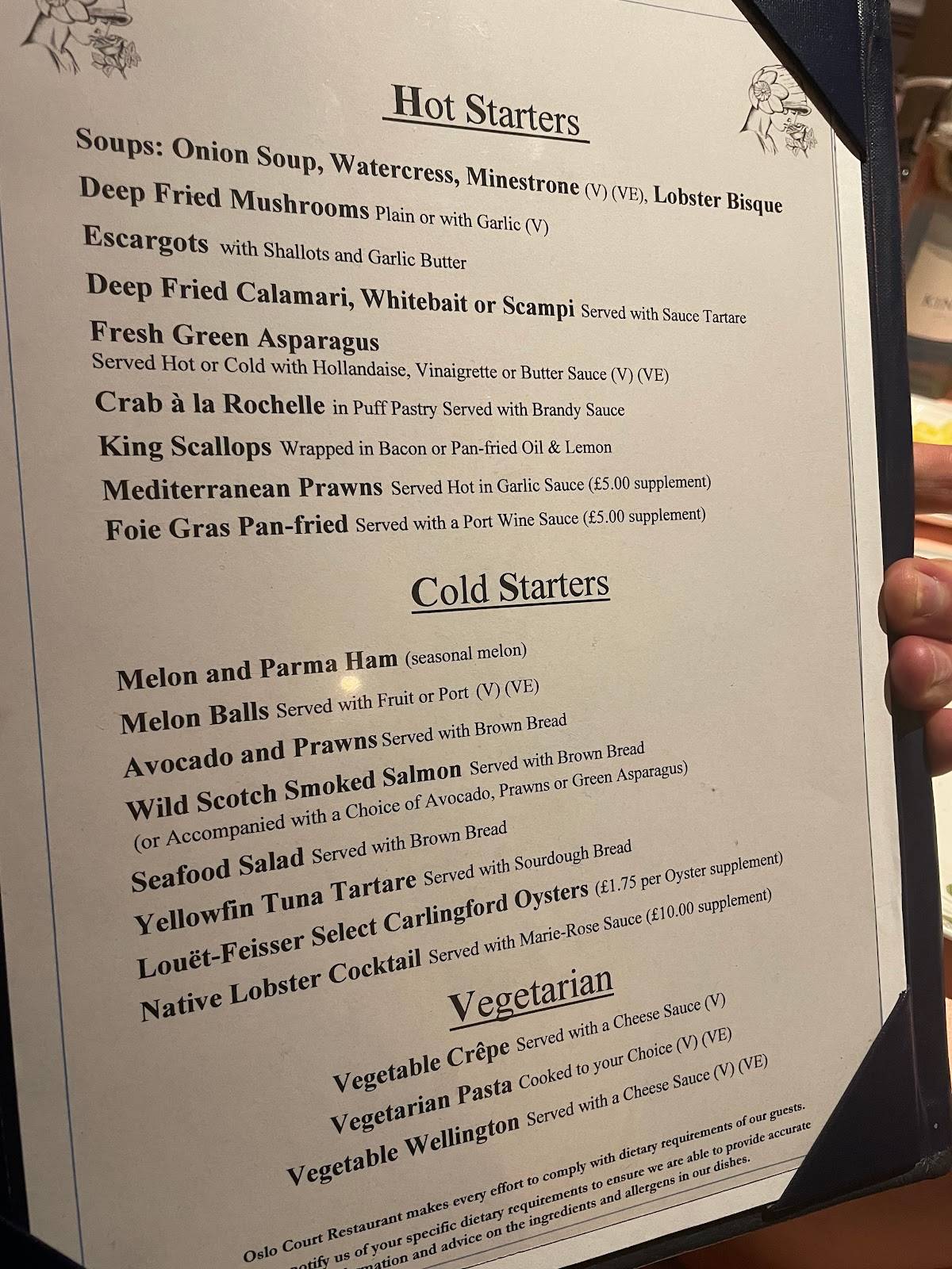 Menu at Oslo Court Restaurant, London