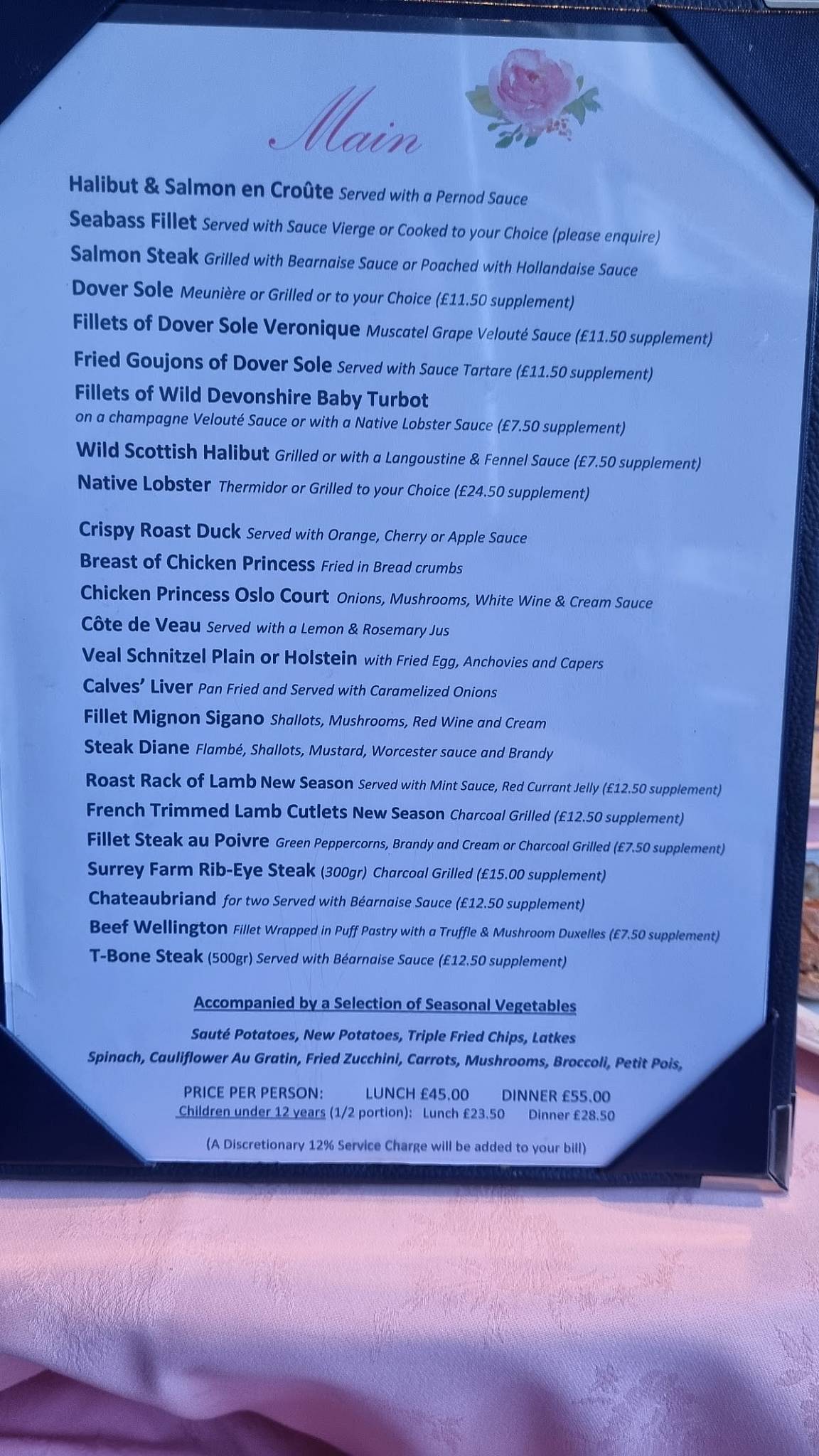 Menu at Oslo Court Restaurant, London