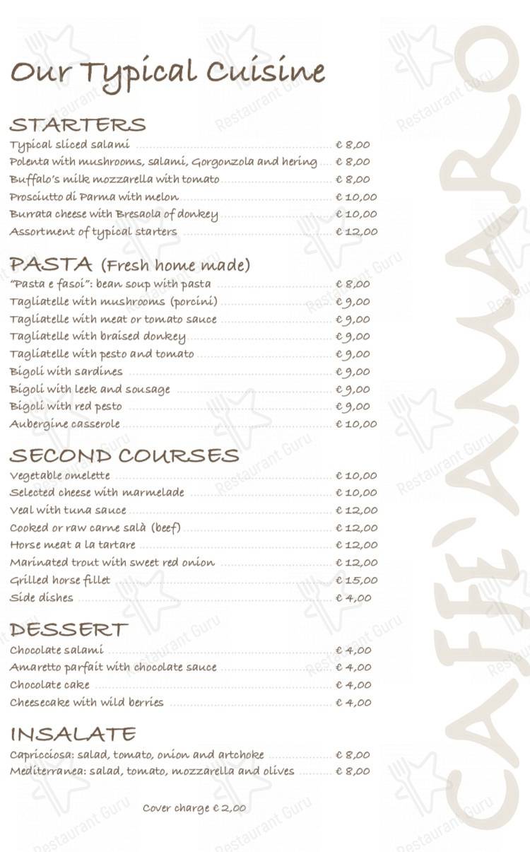 Menu da Osteria Caffè Amaro ristorante, Garda