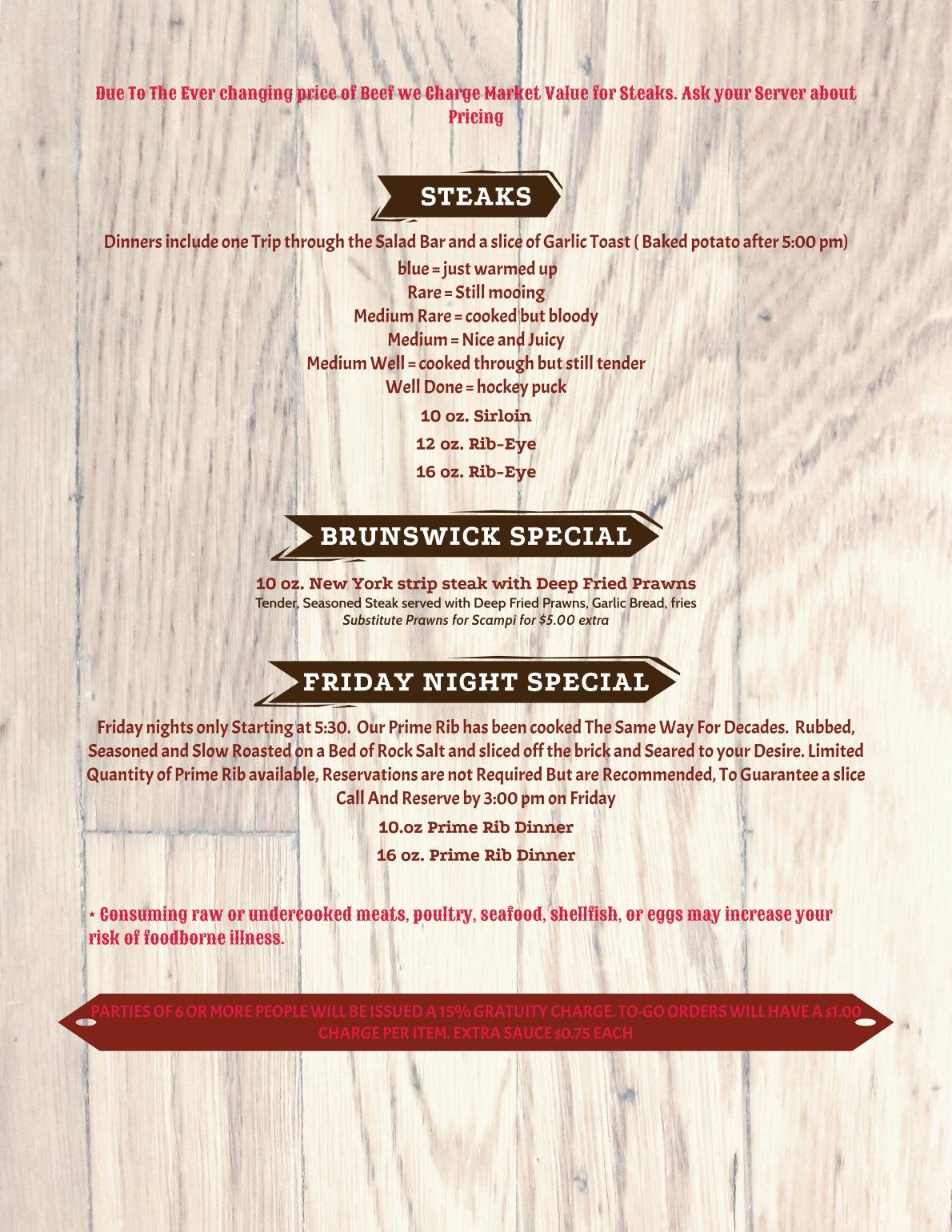 Menu at Brunswick Bar & Grill, Othello