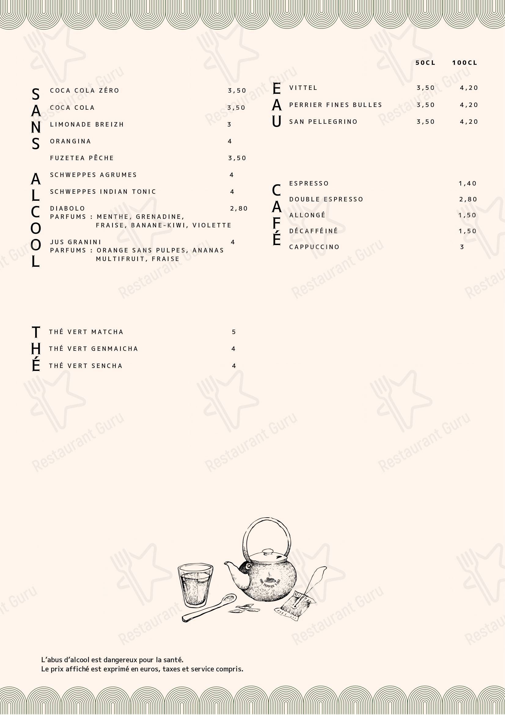 Menu at Oui Teppan Yaki restaurant, Vitré