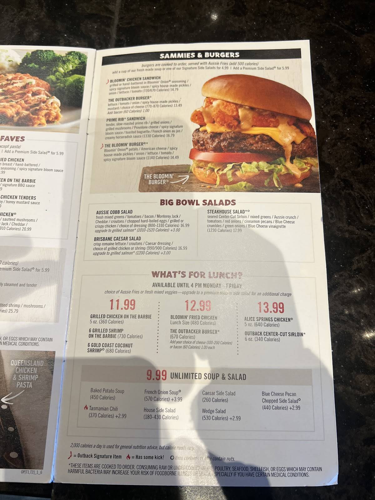 Menu at Outback Steakhouse, St. Peters, N Service Rd