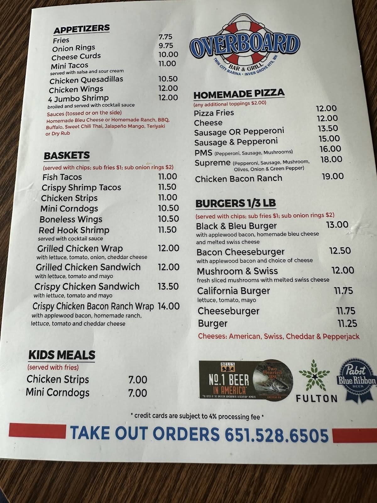 Menu at Overboard Bar & Grill, Inver Grove Heights