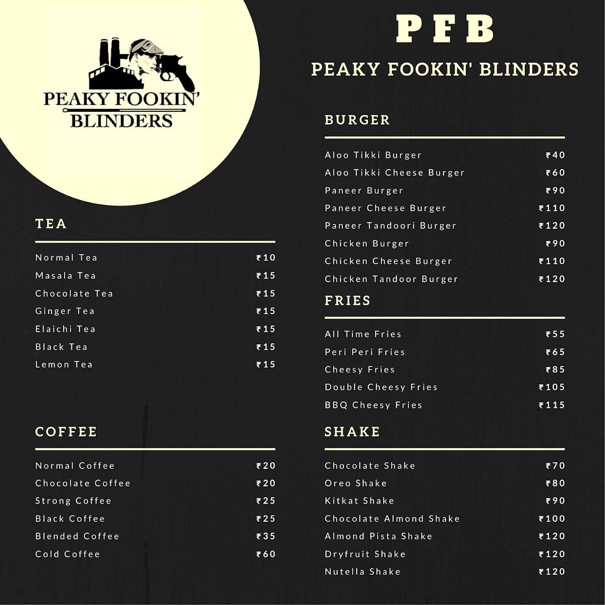 Menu at PEAKY FOOKIN' BLINDERS, Mira Bhayandar