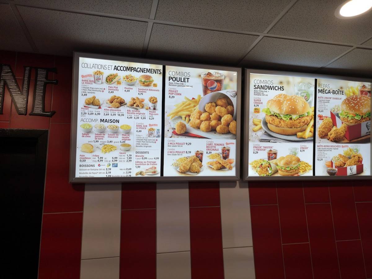Menu at PFK fast food, Chibougamau
