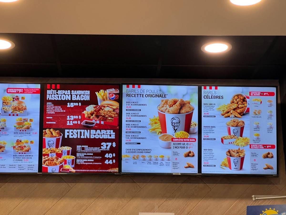 Menu au PFK fast food, Victoriaville, 650 Bd Jutras E