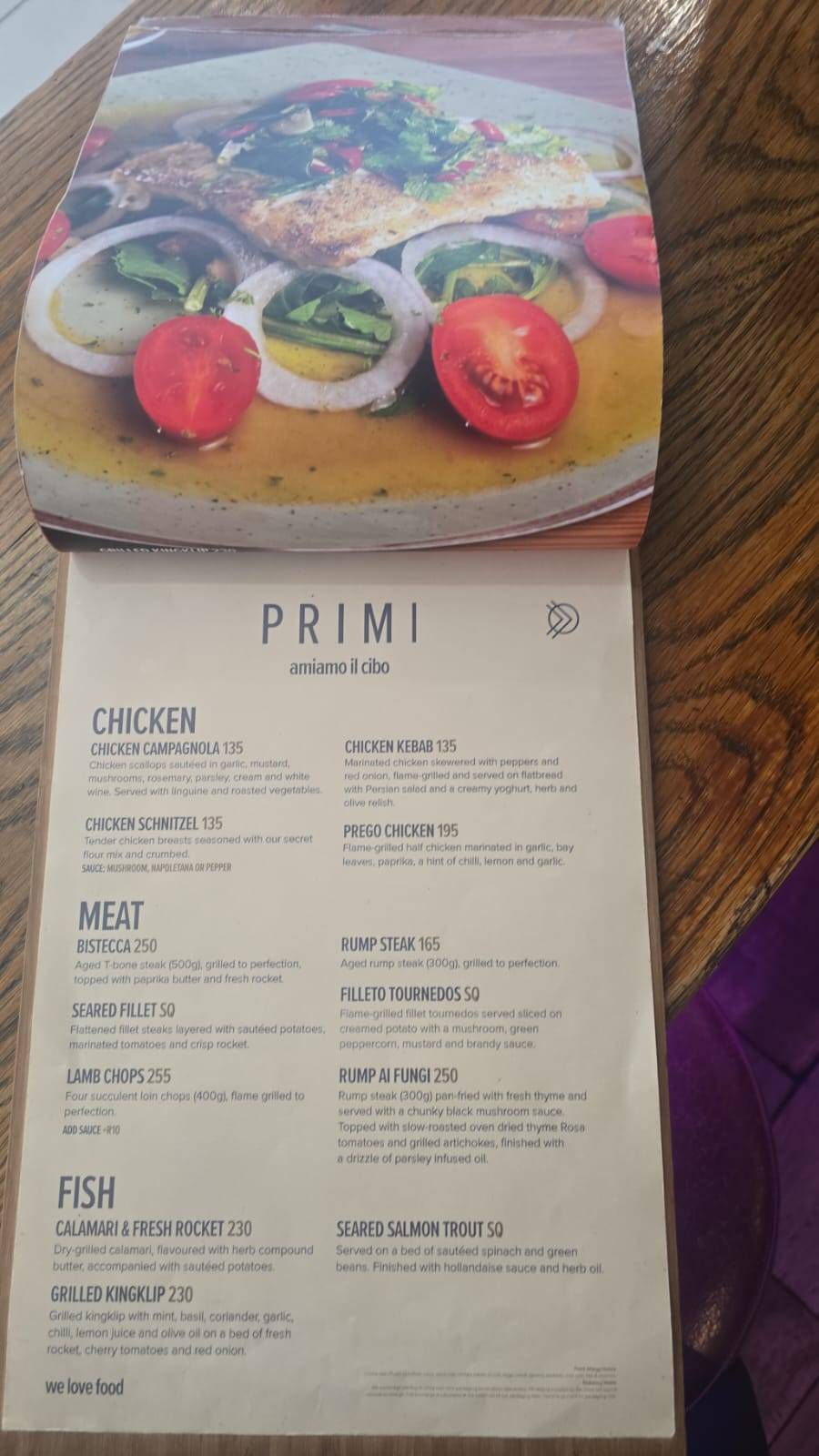 Menu at PRIMI Eastgate restaurant, Johannesburg, Shop 11