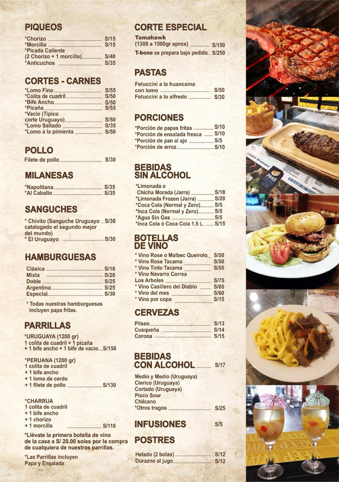 Carta del restaurante PUNTO URUGUAYO SMP, San Martín del Porres