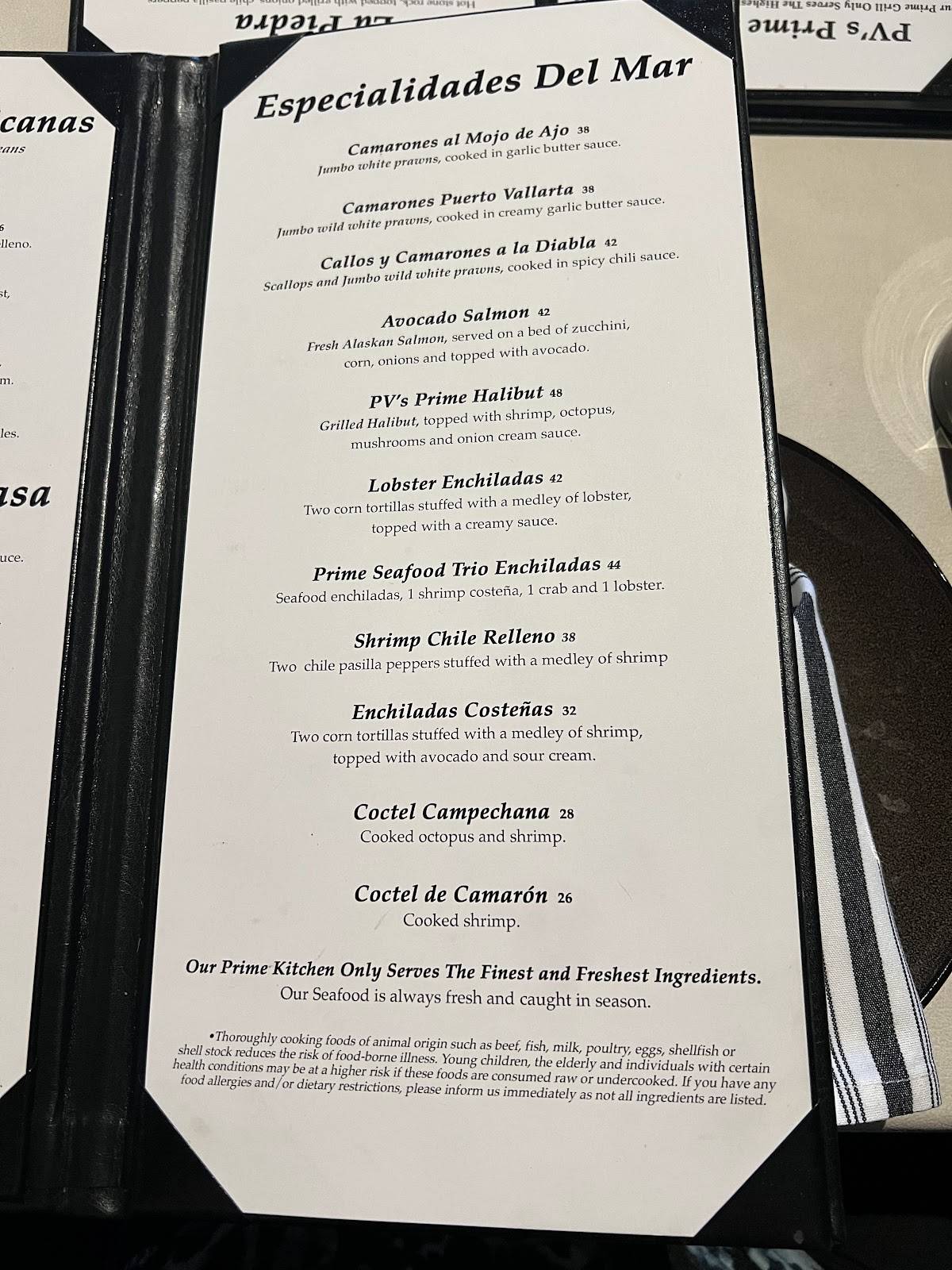 Menu at PV’S Prime Grill & Tequila pub & bar, Rancho Cucamonga
