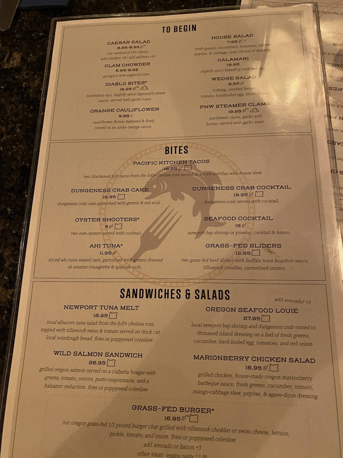 Menu at Pacific Kitchen at Nye Beach pub & bar, Newport