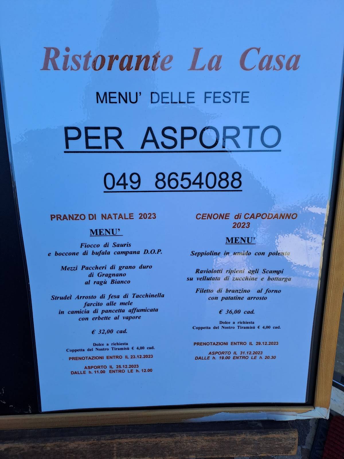 Menu da La Casa ristorante, Padova