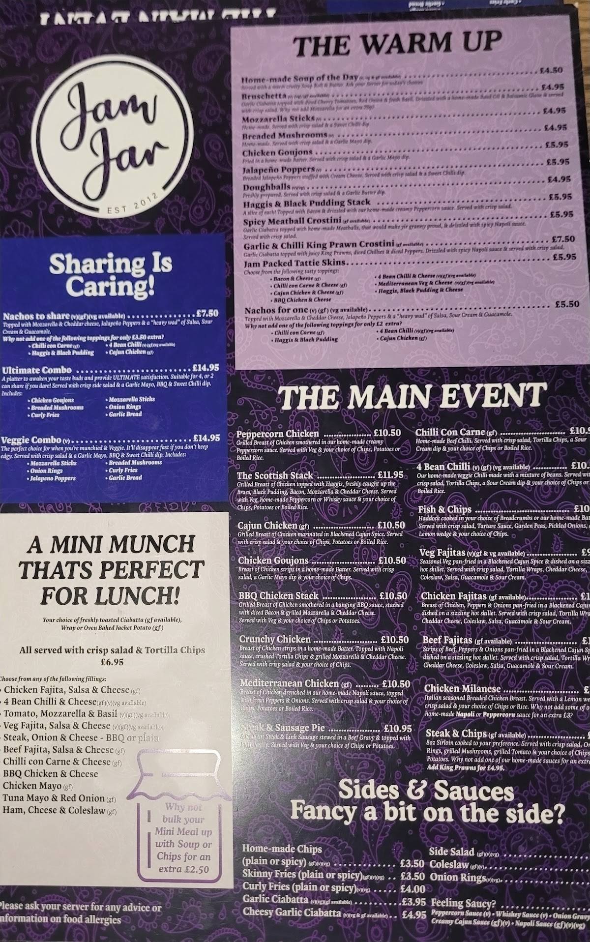 Menu at Jam Jar Paisley pub & bar, Paisley