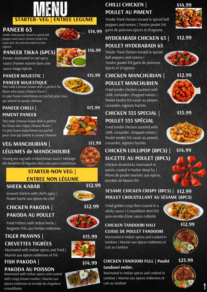 Menu at Pakwan Express restaurant, Montréal