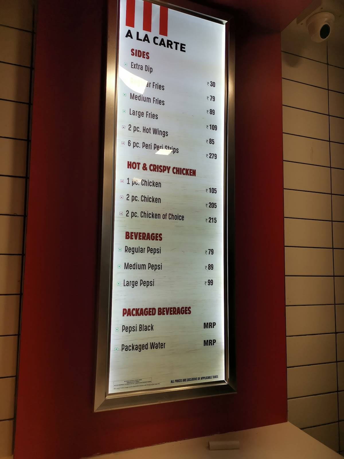 Menu at KFC Pala, Pala