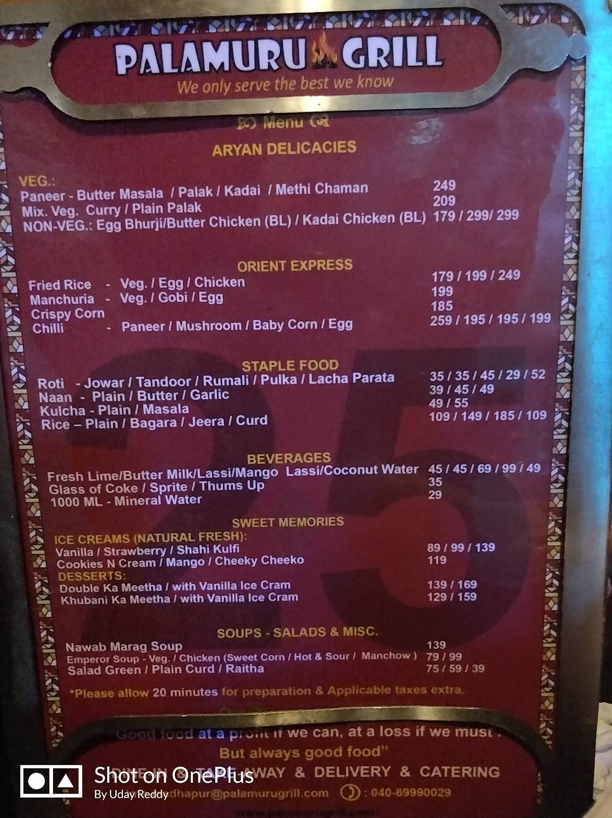 Menu at Palamuru Grill Madhapur, Hyderabad, Opposite Meridian School