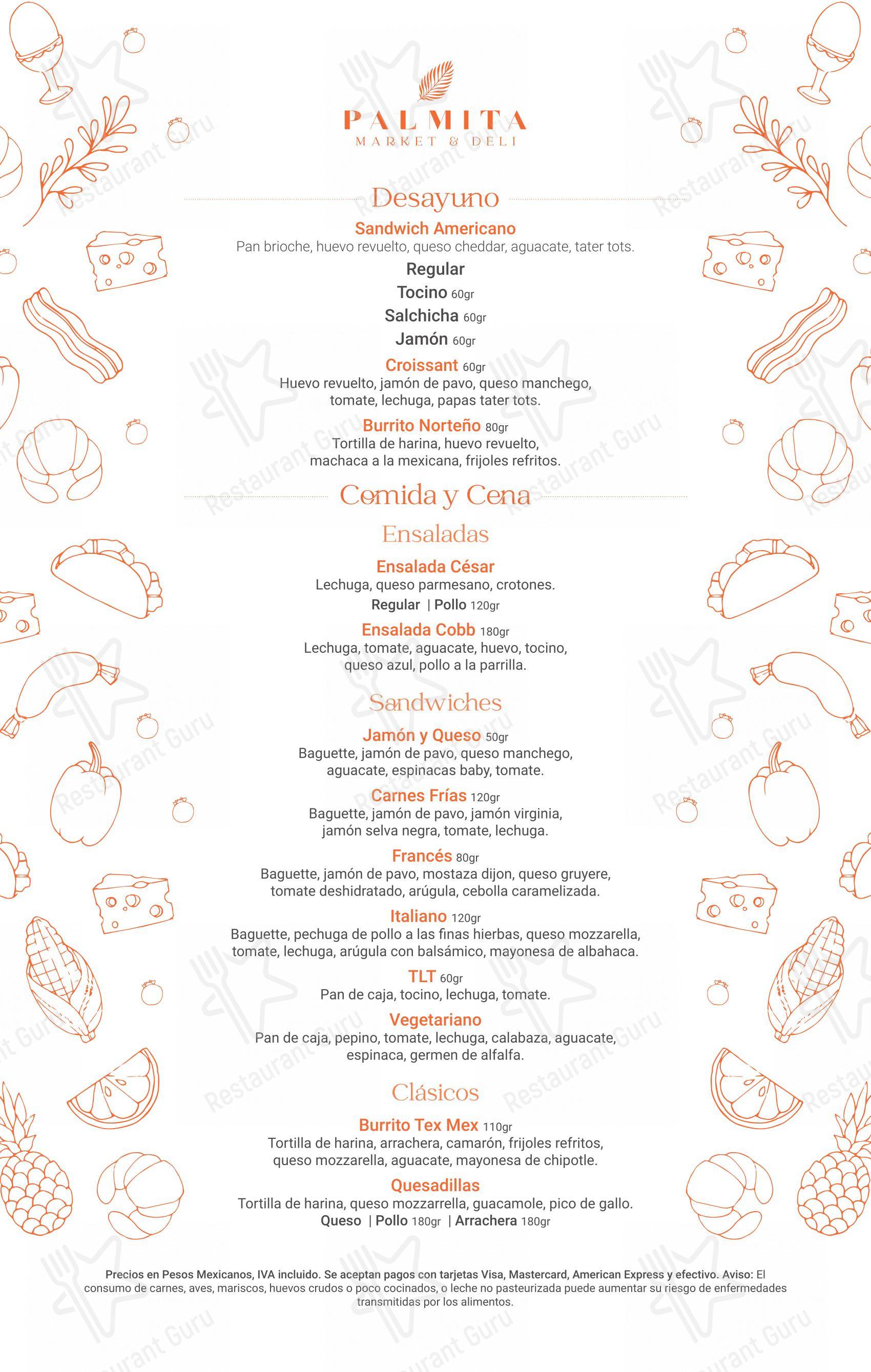 Menu at Palmita Market & Deli cafe, Cabo San Lucas, Tourist Corridor